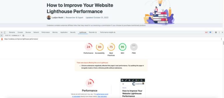 How to Improve Your Website Lighthouse Performance - Codeless