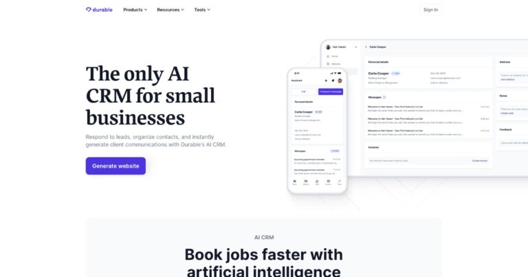 Durable AI Website Builder - Quick Website Creation (Review)