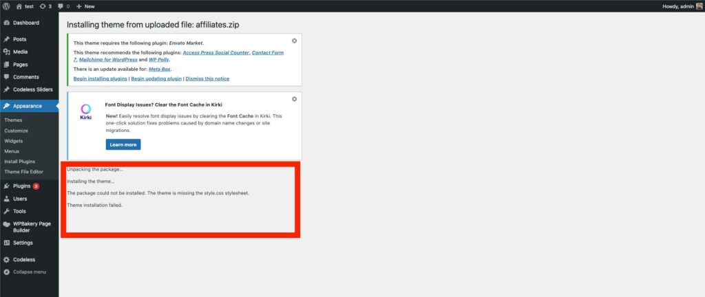 How to Fix: 'The package could not be installed. The theme is missing the style.css stylesheet ...